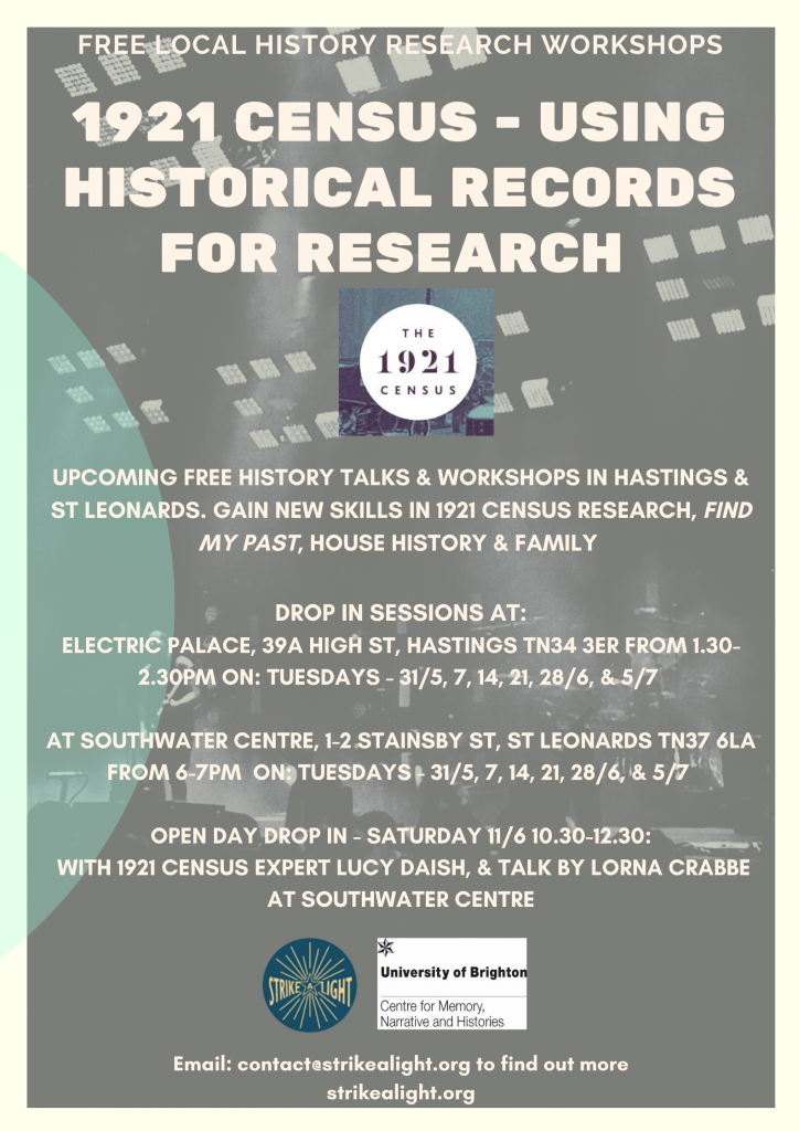 Free 1921 census workshops - Hastings & St Leonards - Strike a Light